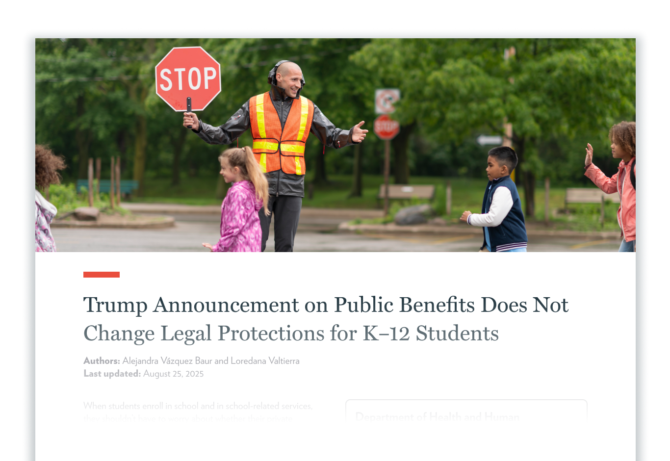 Trump Announcement on Public Benefits Does Not Change Legal Protections for K–12 Students